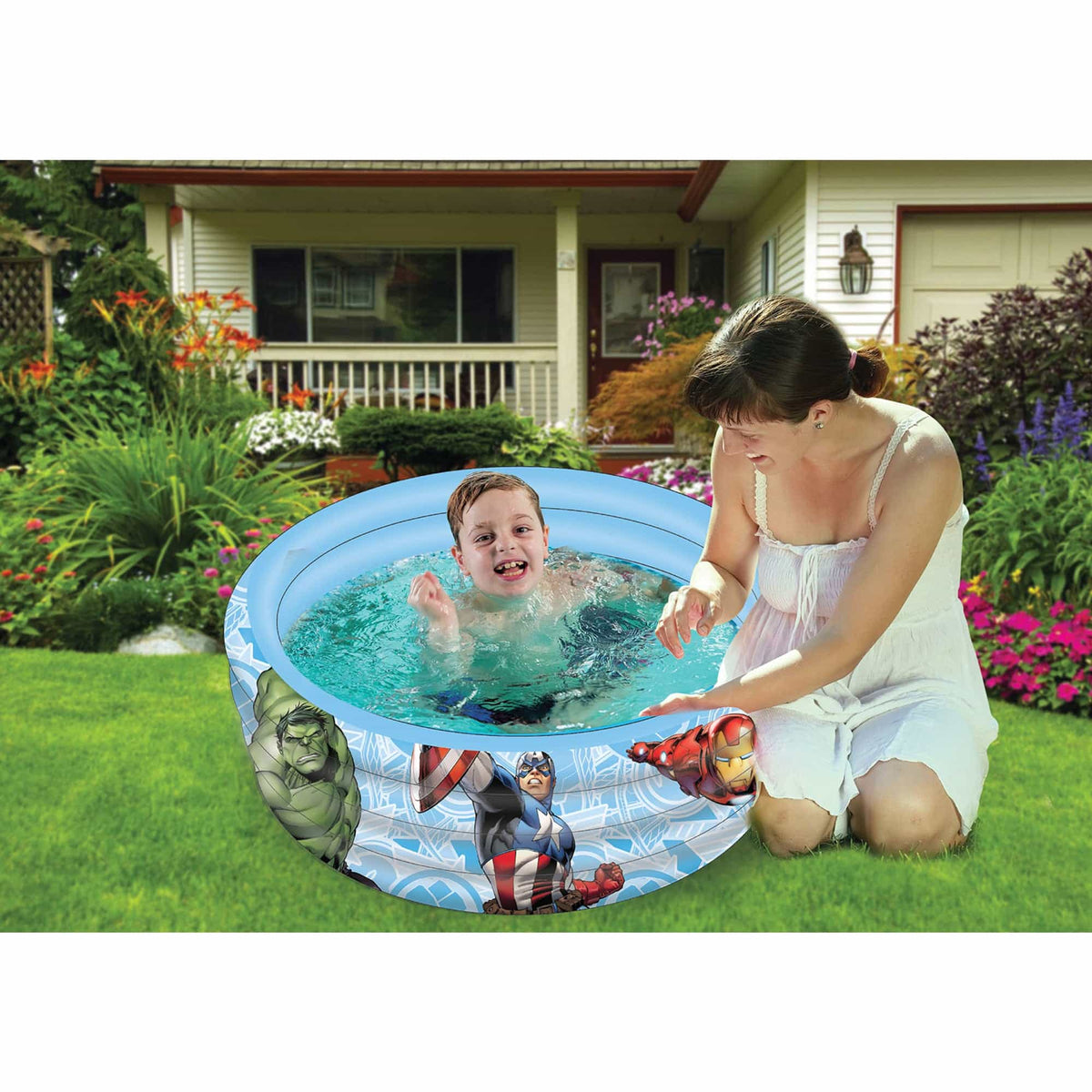 Marvel Avengers Inflatable Swimming Pool for Kids, 3 Rings Kiddie Pool